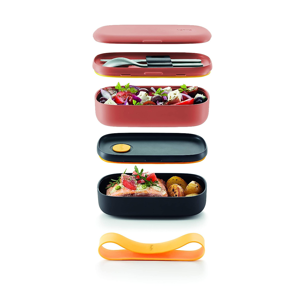 Lekue LunchBox-To-Go Travel Container Set, Coral