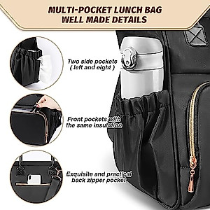 IKISTO Womens Lunch Bags for Work Insulated Lunch Box Lunch Tote Bag Leak Proof Soft Lunch Cooler Modern Lunch Box Portable Adjustable Shoulder Strap Aesthetic Lunchbag (Black)