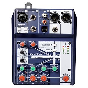 Soundcraft Notepad-5 Channel Podcast Mixer Podcasting Interface Bundle with Rockville PRO-M50 Studio Headphones, RMC-XLR Handheld Wired Mic and RTMS21 Desktop Tripod Mic Stand with Pop Filter