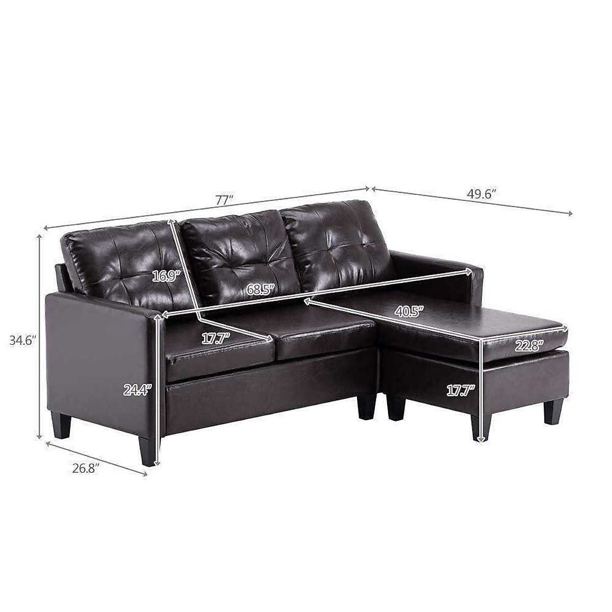 TNHS Convertible Sectional Sofa Couch Faux Leather L-Shaped Home Furniture with Cushion Brown TNHS Sofa Sofa Bed Sleeper Sofa Sectional Sofa Couches for Living Room Sofas for Living Room