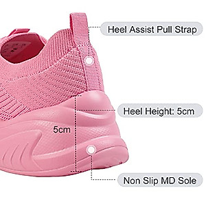 Hasina Womens Walking Shoes Slip On Mesh White and Hot Pink Sneakers Lightweight Breathable Comfortable Casual Running Shoes （Pink,7）