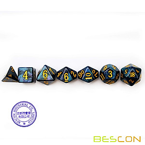 Bescon Starry Night Dice Set Series, 7pcs Polyhedral RPG Dice Set Midnight, Polybag Packing