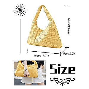 Woven Tote Handbags For Women Large Capacity Vegan Leather Shoulder Top-Handle Travel Shopper Bag Ladies Fashion Underarm Bag Yellow