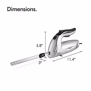 VonShef Electric Knife 10 Inch – Serrated Carving Knife Set with Storage Case – Interchangeable Stainless Steel Blades – For Turkey, Meat, Bread, Vegetables, Fruit - 150W