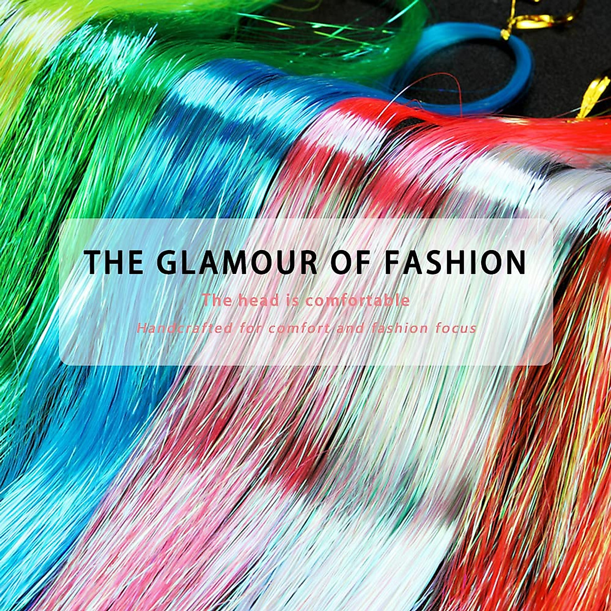 Hair Tinsel Kit 12 Colors, 2500 Strands 48 Inches Sparkling Tinsel Hair Extensions with Tool, Fairy Hair Tinsel for Birthday Halloween Christmas New Year Party