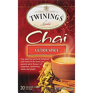 Twinings Chai Tea, Ultra Spice Chai Tea Bags with Cinnamon, Ginger, Cardamon, Clove for a Spicy Chai Tea Latte, 20 Tea Bags
