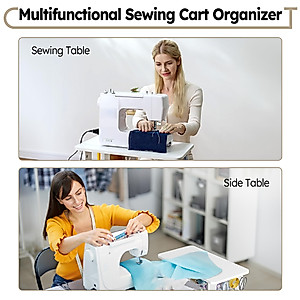 Crafit Sewing Table, Sewing Side Desk with Thread Holder Portable 3-in-1 Multi-functional Sewing Machine Table with Wheels for Storage Sewing Machine Embroidery Thread Spool Supplies