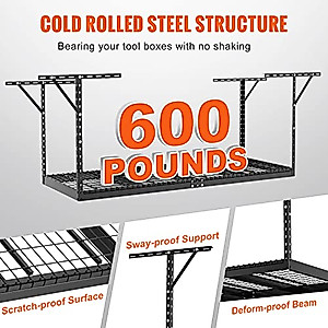 VEVOR Overhead Garage Storage Rack, 3x8 Garage Ceiling Storage Racks, Heavy Duty Adjustable Cold Rolled Steel Racks for Garage Storage, Organization, 600 lbs Load Capacity, 22''-40" (Black)