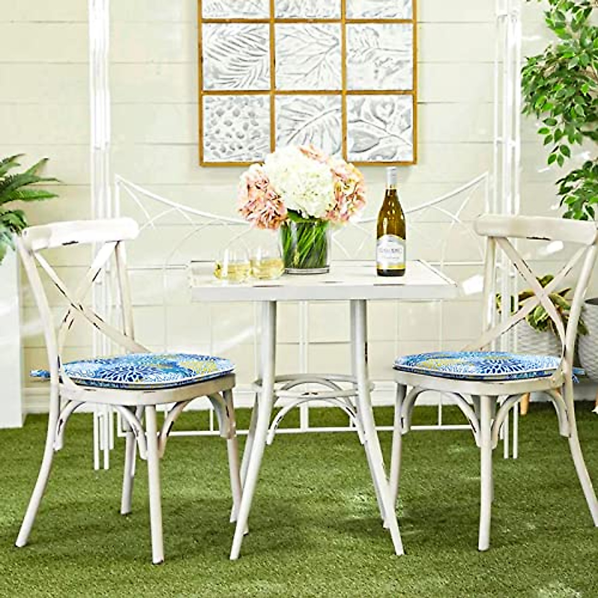 TWLEAR Indoor/Outdoor Chair Cushions 16x17 inch, Patio Chair Pads with Ties, All Weather Seat Cushions for Patio Funiture Home Garden Chair Use, Set of 2, Dahlia Blue