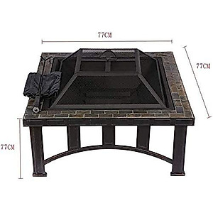 LEAYAN Garden Fire Pit Portable Grill Barbecue Rack Outdoor Heavy Steel Fire Pit Wood Burning Fireplace Patio Backyard Firepit Bowl Garden Heating Grill with Cover BBQ Cooking for Camping Backyard, B