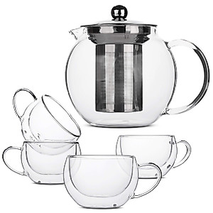 BTaT- Glass Tea Pot Set, Set of 4, Tea Set, Tea Cups, Tea Pot, Glass Tea Cup, Tea Kettles Stovetop, Tea Set for Adults, Glass Tea Kettle, Tea Kettle with Infuser, Double Wall Glass, Glass Tea Mug