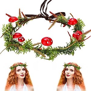 MOSTORY Green Elf Mushroom Crown - Fairy Woodland Crown Forest Flower Headpiece Floral Circlet for Women Girls Renaissance Carnival Cosplay Photo Shoot