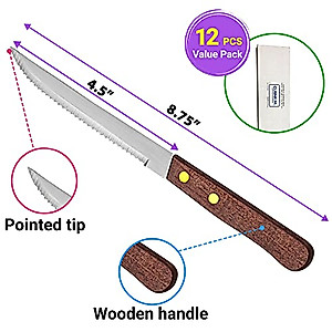 Steak Knives Set of 12 - Wooden Handled Serrated Steak Knives - Economy Pack by CUSINIUM