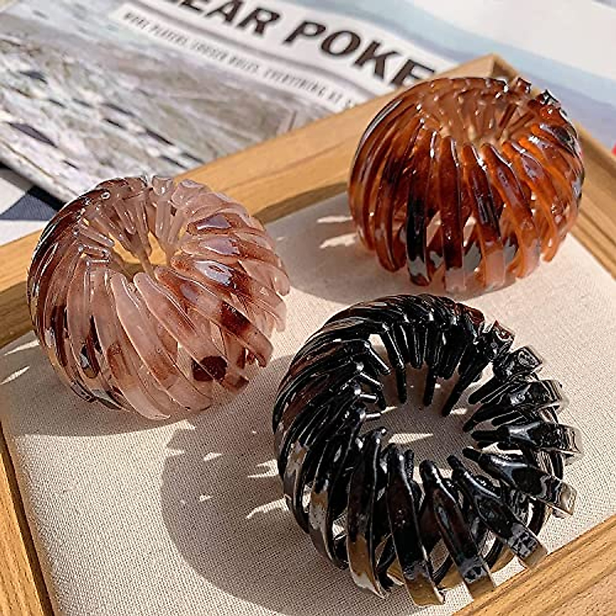 Fashion Expandable Hair Clips, Birdnest Ponytail Holders, Curling Iron Bun Maker, Hair Styling Claw Clips for Women and Girls - Hair Accessories, 3 Colors (B)