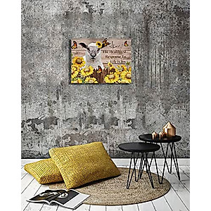 Colorful Vintage Framed Canvas Wall Art with Cute Alpaca and Flower Garden Background 12''W×16''H