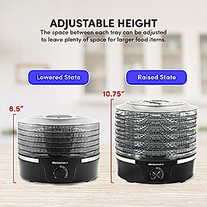 Elite Gourmet EFD319 Food Dehydrator, 5 BPA-Free 11.4" Trays Adjustable Temperature Controls, Jerky, Herbs, Fruit, Veggies, Dried Snacks, Black