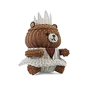 G6 COLLECTION Bear Rattan Storage Basket with Lid Decorative Bin Home Decor Hand Woven Shelf Organizer Cute Handmade Handcrafted Gift Art Decoration Artwork Wicker (Princess Bear)