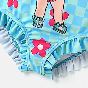 L.O.L.Surprise! Kid Girl Character Doll Sleeveless Ruffle Swimwear Bow Straps Floral One-Piece Swimsuit with Swim Hat Light Blue 9-10Years