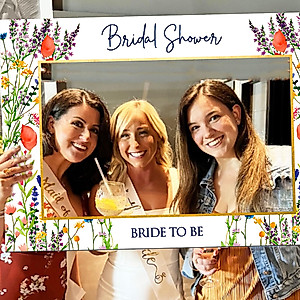 JeVenis Wildflower Bridal Shower Photo Booth Props Bride to Be Photo Booth Frame Floral Bridal Shower Party Supplies Hen Party Bachelorette Party Supplies