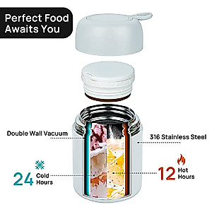 NewFation Thermos For Hot Food - 17 Oz Insulated Food Container With Foldable Fork& Spoon, Leak Proof Soup Thermoses For Adults, Food Thermoses Portable With Handle For Office Outdoors (Gray)