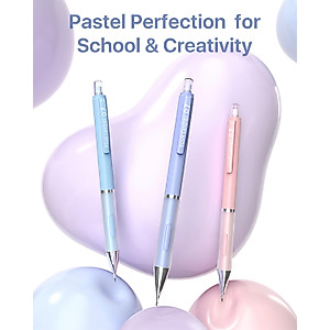 FourCandies Pastel Mechanical Pencil Set - 6PCS 0.5mm&0.7mm Mechanical Pencils with 360PCS HB Lead Refills, 3PCS Erasers and 9PCS Eraser Refills, Cute Colored Mechanical Pencils for Drawing & Writing