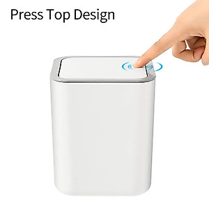 0.6 Gal Mini Desktop Trash Can with Lid, Small Square Countertop Garbage Bin, Plastic Tiny Tabletop Wastebasket for Office/Kitchen/Coffee Table, White