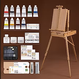 MEEDEN Art Set with French Easel for Professional Artist,Supplies Acrylic Painting(10-60ML) Kit with Paintbrushes for Adults,Pre Painter and Canvas Drawing Starter-Prime Art Series