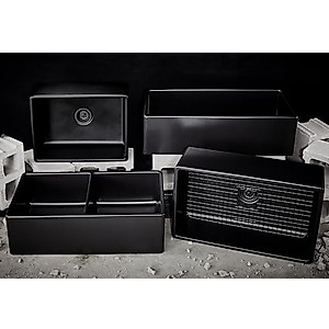 Austen Fireclay Farmhouse Apron Kitchen Sink and Care Kit, 30" Matte Black Single Bowl