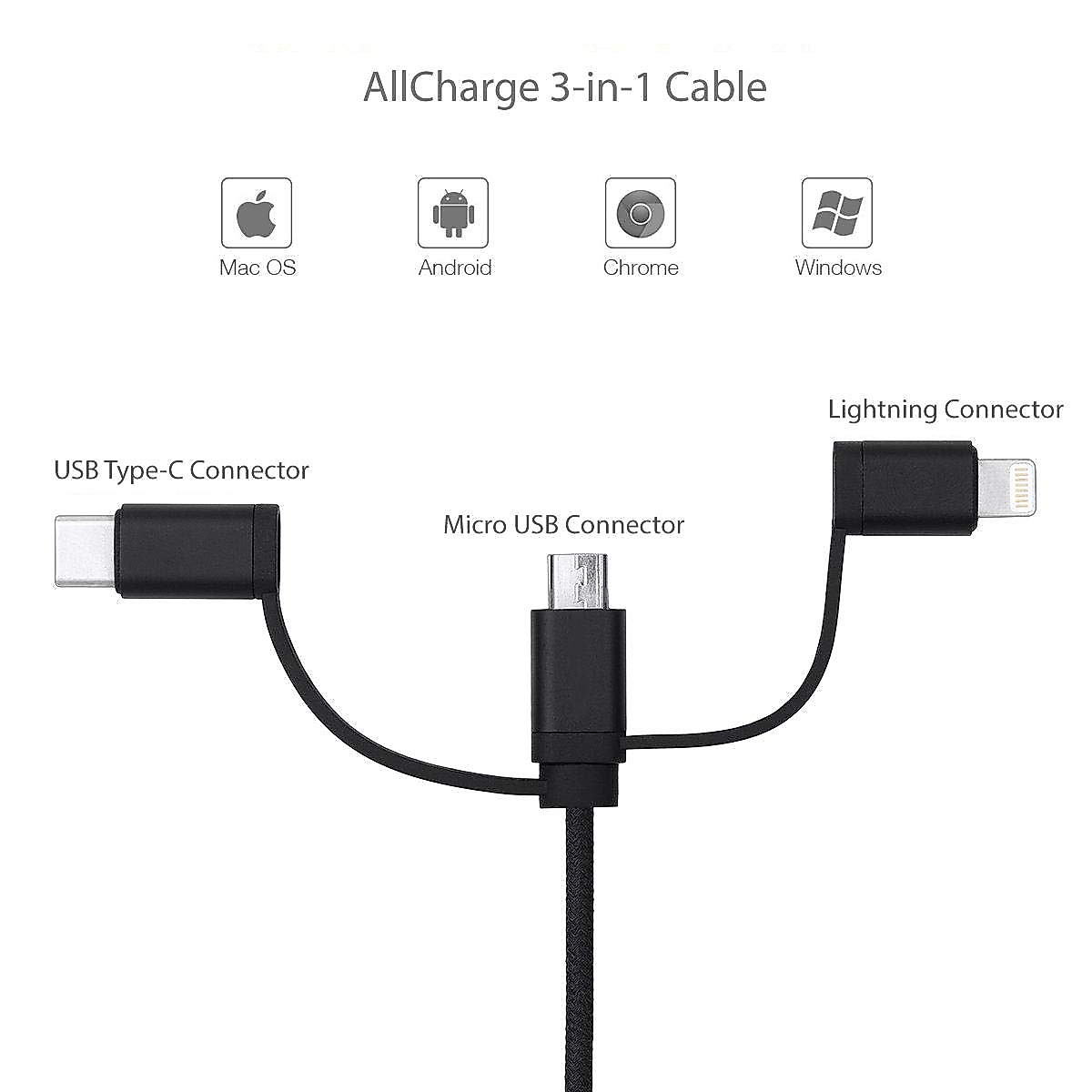BoxWave Cable Compatible with Magedok OLED Portable Touchscreen Monitor PI X6 (13.3 in) - AllCharge 3-in-1 Cable - Jet Black