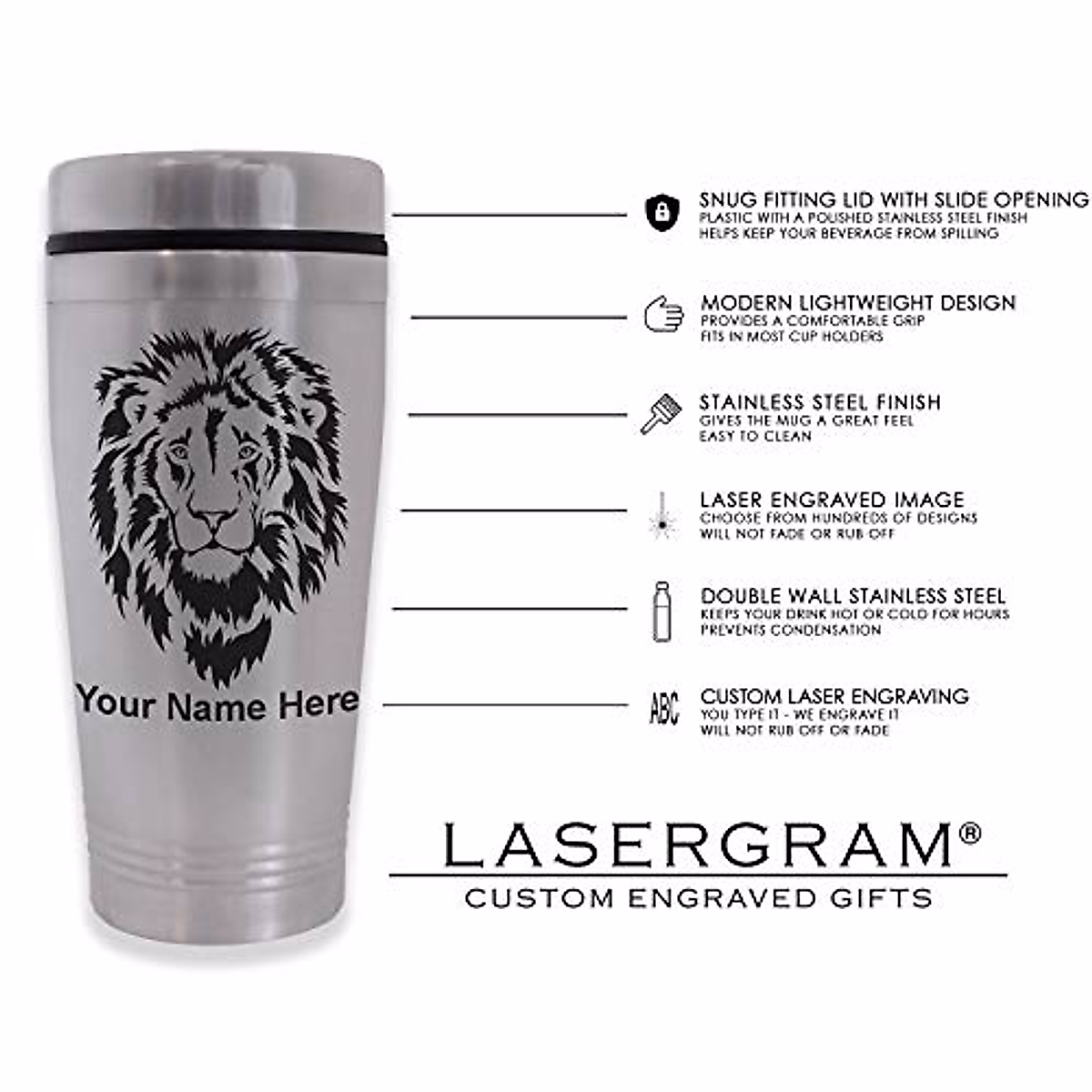 LaserGram 16oz Commuter Mug, Chess King, Personalized Engraving Included