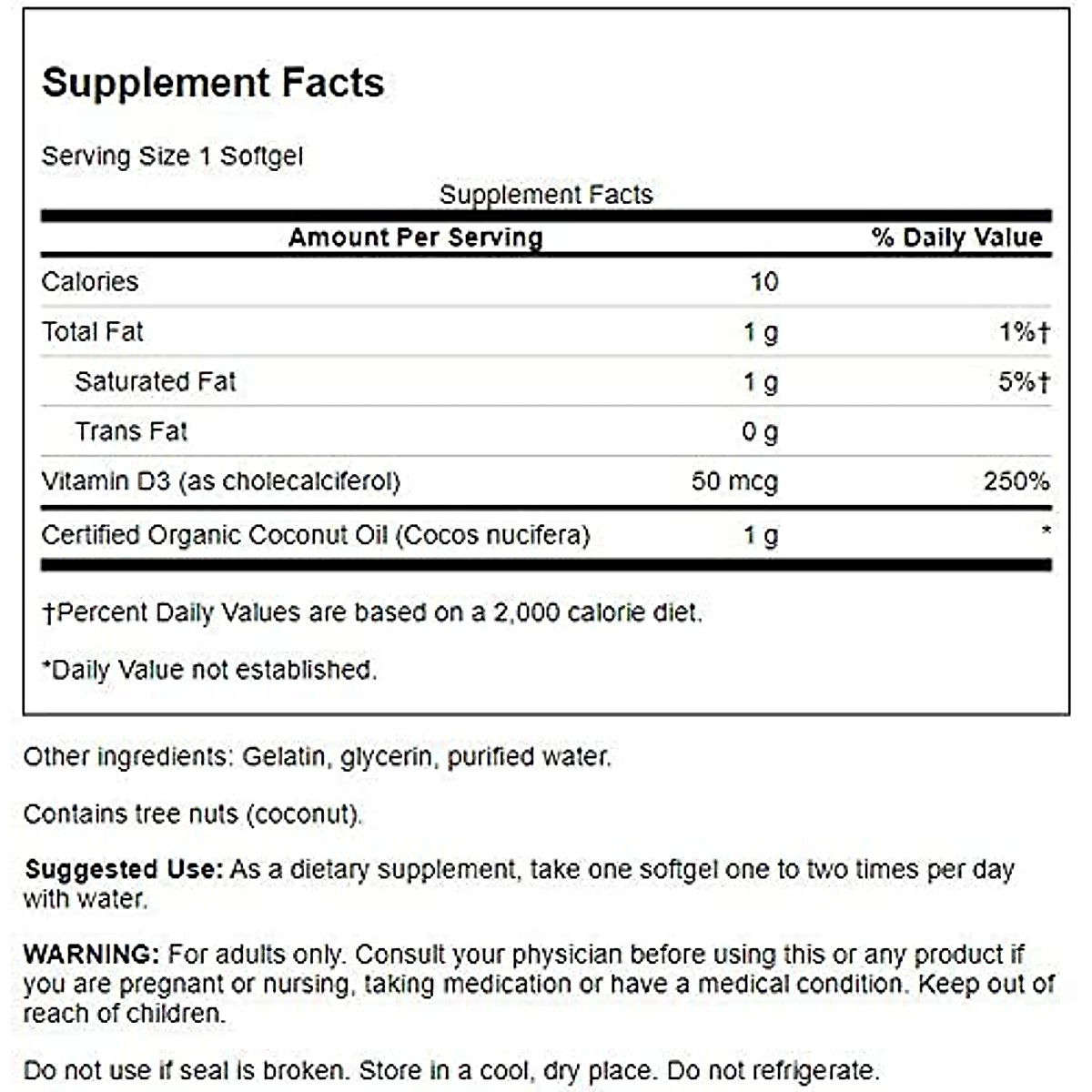 Swanson Vitamin D3 with Coconut Oil - High Potency 2,000 Iu 60 Sgels 2 Pack