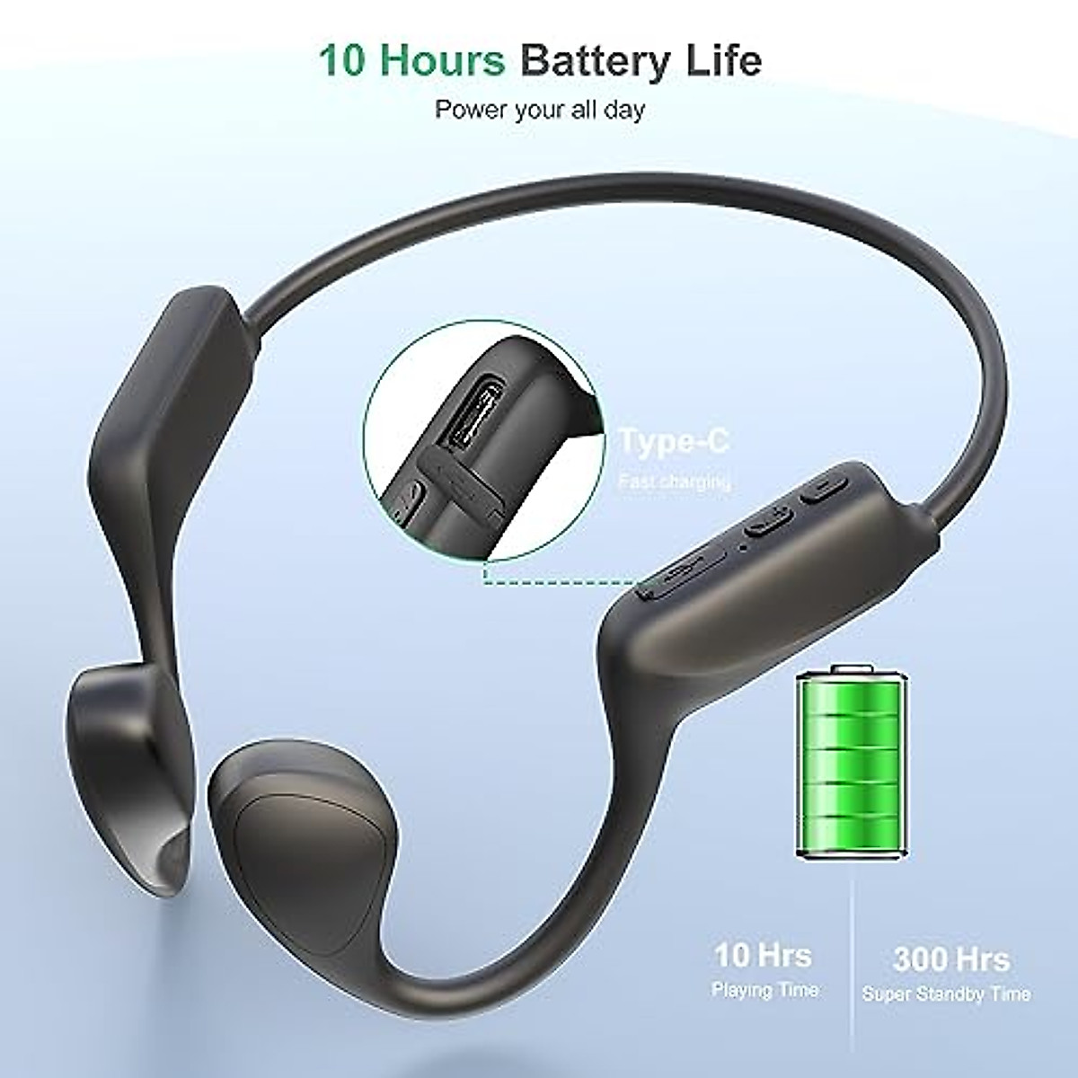 Qaekie Bone Conduction Headphones - Bluetooth 5.3 Open Ear Headphones with HD Mic,12hrs Playtime Deep Bass Sport Wireless Headphones,Sweatproof Bone Headphones for Running,Cycling,Hiking,Driving