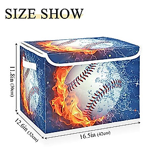 Kigai Water and Fire Baseball Storage Basket with Lid,Collapsible Storage Box Fabric Storage Bin for Closet,Office,Bedroom,Nursery