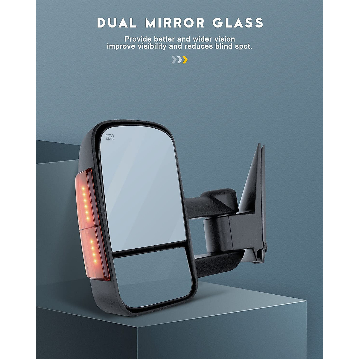 OCPTY Towing Mirrors Tow Mirrors Compatible with 2003-2006 for Chevy Silverado 1500/2500 HD/3500/Tahoe for GMC Sierra 1500/2500 HD/3500/Yukon XL with Black Turn Signal Power Heated Manual Folding