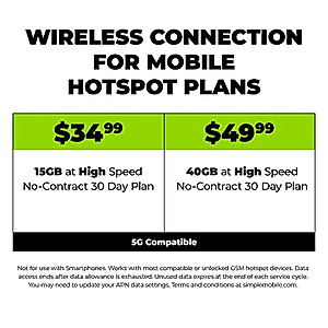 SIMPLE Mobile $49.99 Hotspot Data Plan, 40GB / 30-Days [Physical Delivery]