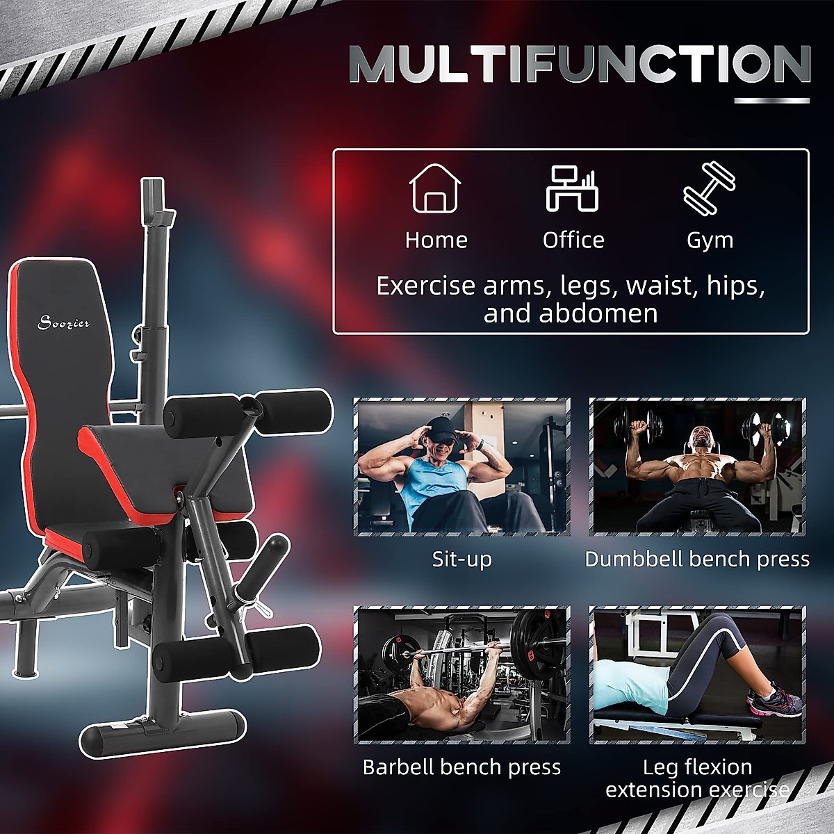 Soozier Heavy Duty Weight Multi-Function Workout Bench with Preacher Curl, Strength Exercise Starter Kit Develops Legs, Arms, and Core Muscles