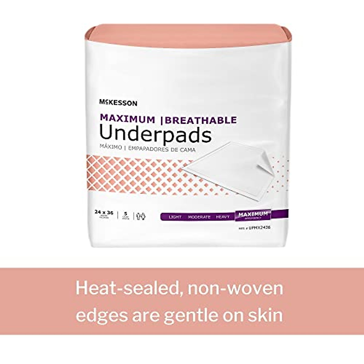 McKesson Maximum Breathable Underpads, Incontinence, Maximum Absorbency, 24 in x 36 in, 70 Count