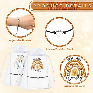 Fumete 20 Sets Inspirational Encouragement Gifts Bulk Employee Appreciation Gift for Women Heart String Bracelets with Cards Bags for Female Coworker Friend(Black)