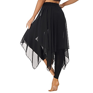 XUNZOO Skirted Leggings for Women Flowy Asymmetric Sheer Chiffon Skirts Ballet Yoga Latin Dance Pantskirt Black 3X-Large