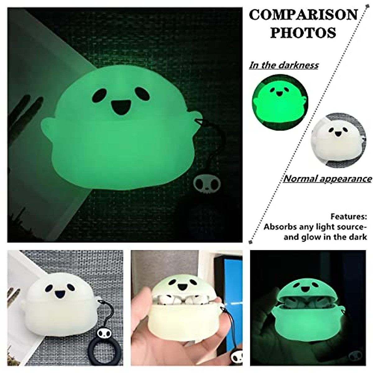Compatible with Airpods Pro Case Cover, Luminous Halloween 3D Ghost Case for Apple Airpods Pro, Soft Silicone Cute Funny Anime Cartoon AirPods Pro Case for Women Men Kids Teens Girls Boys