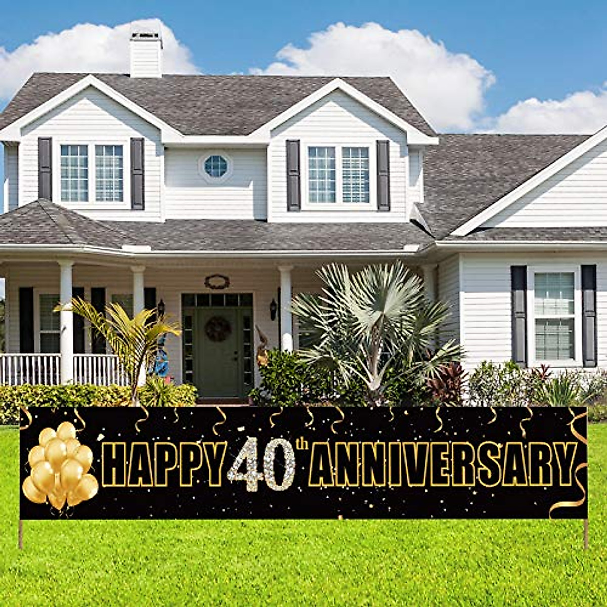 Yoaokiy Happy 40th Anniversary Banner Decorations, 40 Year Wedding Anniversary Party Supplies Backdrop Sign, Gold 40 Anniversary Photo Props for Outdoor & Indoor(9.8x1.6ft)