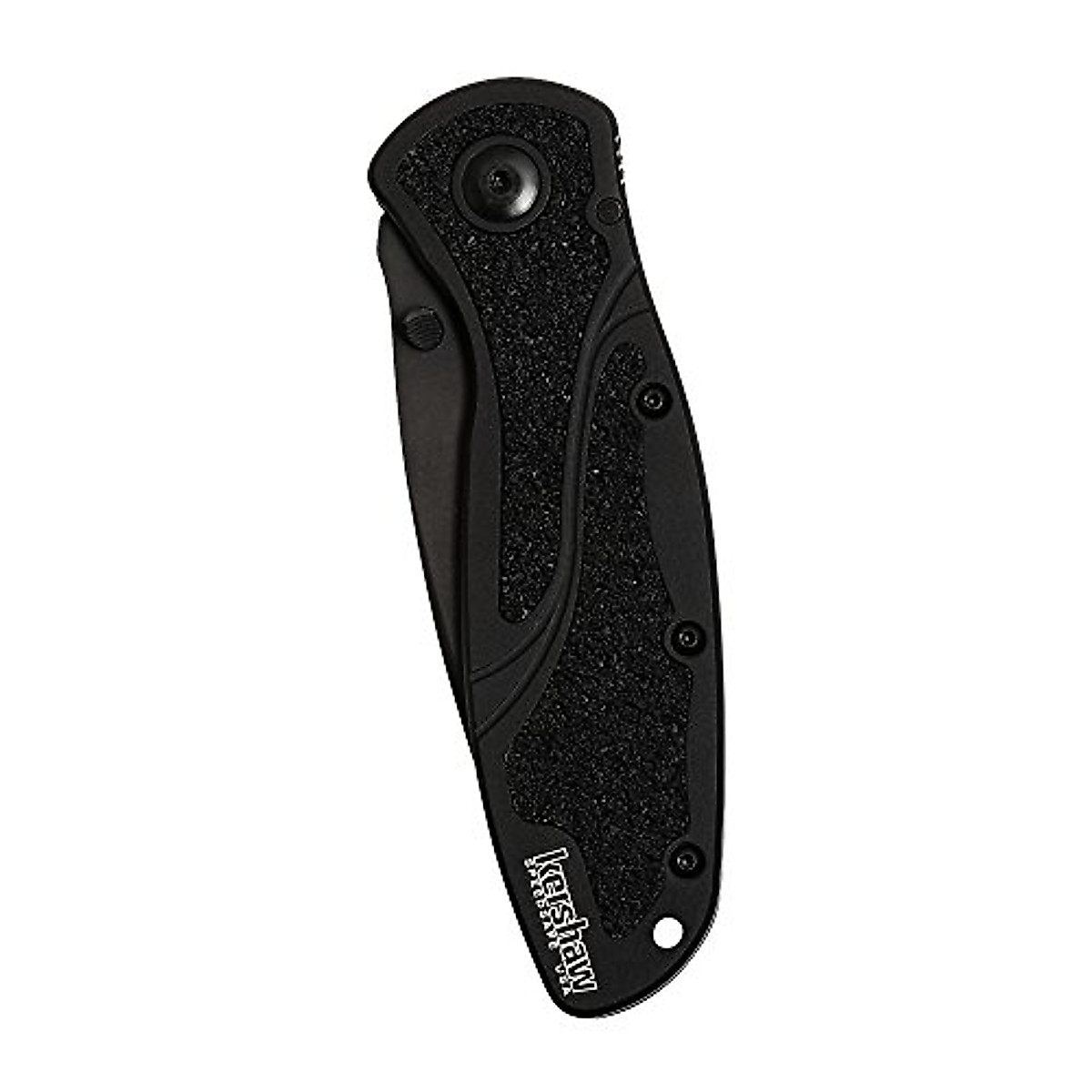 Kershaw Blur,Black Serrated(1670BLKST); Folding Knife with All-Black Body,Partially Serrated 3.4” 14C28N Steel Blade,Anodized Aluminum Handle with Trac-Tec Grip,Reversible Pock lip; 3.9OZ