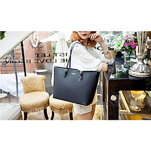 Women's shoulder bag, large capacity vertical zipper open tote bag, women's handbag (Black)