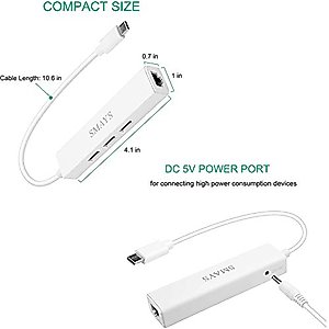 USB C OTG Hub with Ethernet Adapter Compatible for Samsung Galaxy S9 S10 S8 and MacBook (Air/Pro ) for Wired LAN Internet Connection and External Storage