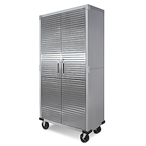 Seville Classics UltraHD Solid Steel Rolling Lockable Metal Storage Cabinet Locker Organizer w/Adjustable Shelves for Garage, Warehouse, Office, Classroom, 36" W x 18" D x 72" H, Granite Gray