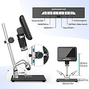 Andonstar AD207S Pro HDMI Digital Microscope, 2160P UHD Video Record, Soldering Microscope, Coin Microscope with 10 inch Stand for Full View, Bottom Light with Prepared Slides, Electronic Microscope