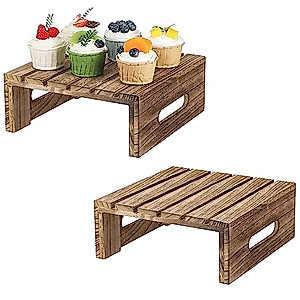 Rustic Brown Burnt Wood Cake Stand Wooden Cupcake Stand Dessert Buffet Display Holder Riser Stands for Wedding Birthday Graduate Party, Set of 2