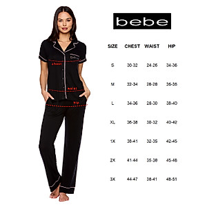 bebe Womens Pajama Sets - Notch Collar Pajama Top and Pajama Pants PJ Set - Ladies Pajamas (Midnight Lavender, Large)