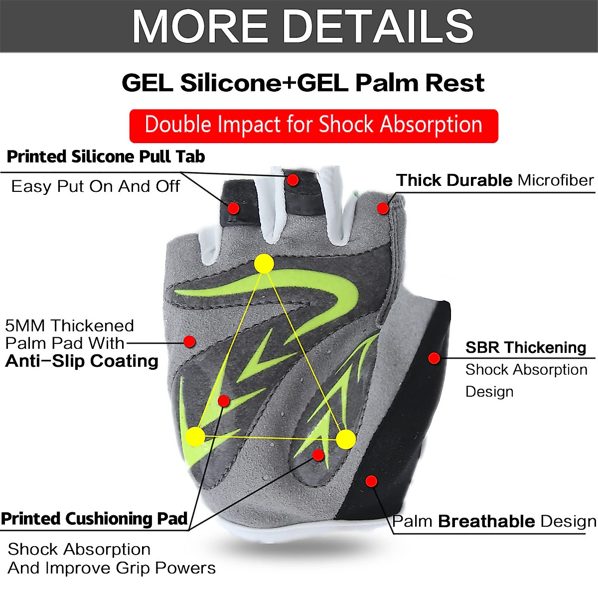 Kids Junior Jr Children Child Youth Boy Girl Ride Fit Sizing Gel Padding Outdoor Sport Cycling Mountain Road Bike Bicycle Half Finger Gloves Value 1 Pair (Green, Medium)