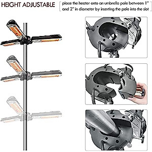 Electric Patio Umbrella Heater, Adjustable Power Electric Parasol Infrared Radiant Heater with 3 Foldable Heating Panels for Pergola or Gazabo